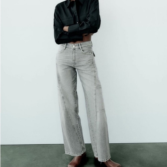 Zara | Jeans | Zara Midrise Gray Wash Trf Cargo Wide Leg Jeans Denim ...